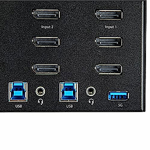 StarTech.com 2 Port Triple Monitor DisplayPort KVM Switch - 4K 60Hz UHD HDR - Desktop DP 1.2 KVM with 2 Port USB 3.0 Hub (5Gbps) & 4X USB 2.0 HID Ports, Audio - Hotkey Switching - TAA (SV231TDPU34K)