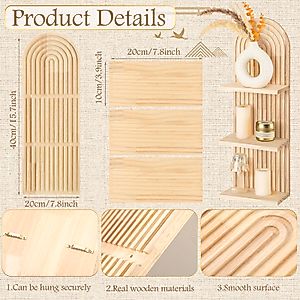 Geetery 2 Pcs Arch Wood Floating Shelf Mid Century Rainbow Wall Shelves Modern Boho Wall Shelf Retro Wall Mounted Wood Arch Wall Decor for Bedroom Living Room Classroom Bathroom Display (3 Tier)