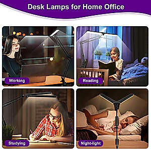 Led Desk Lamp with Clamp and Stand, Double Head LED Desk Lamp, 24W Brightest Led Workbench Office Light Desk Lamps for Home Office, Eye-Caring Architect Desk Light for Monitor Studio Reading