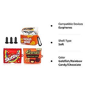 3Pack WQNIDE Cute Case for Airpod Pro, Funny Food Goldfish Rainbow Candy Chocolate Protective Cover, Kawaii Cartoon Soft Silicone Design for Apple AirPods Pro Cases Women Girls Boy Men with Keychain