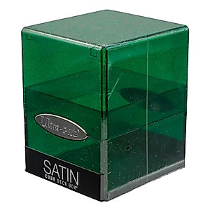Ultra Pro - Satin Cube 100+ Standard Size Card Deck Box (Green Glitter) - Protect Your Gaming Cards, Sports Cards or Collectible Cards In Stylish Glitter Deck Box