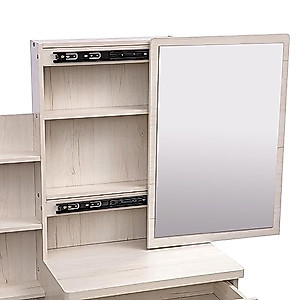 Mbolyeer Vanity Desk Set with Mirror and Stool: Makeup Table with Multi-Drawers & Storage - Vanity Dresser for Bedroom (A)