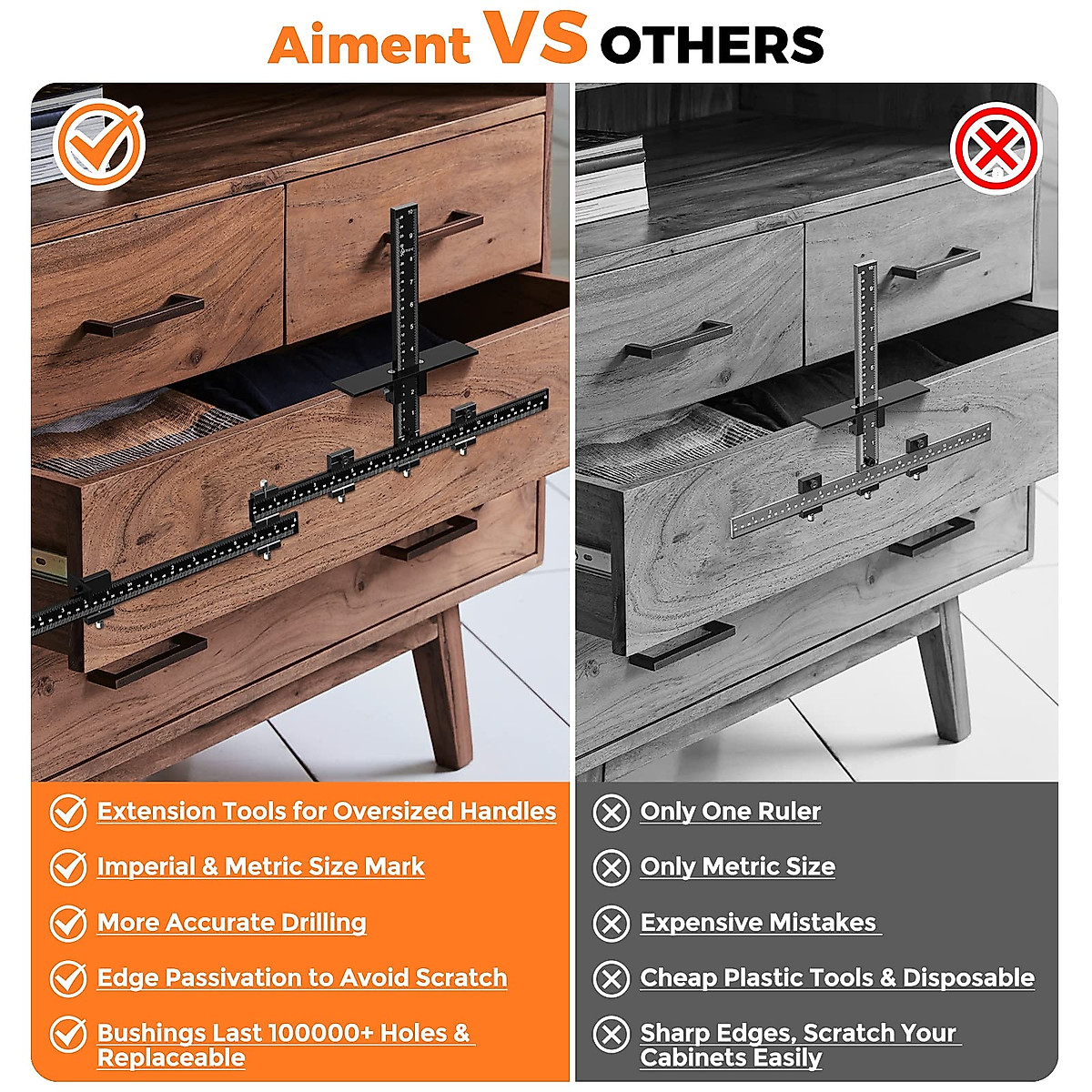 Cabinet Hardware Jig Tool, Aiment All Aluminum Pull Jig with Extensions for Oversized Handles, Adjustable Punch Locator Drill Template Guide for Door & Drawer Front Knobs, Pulls and Shelf Pin Holes