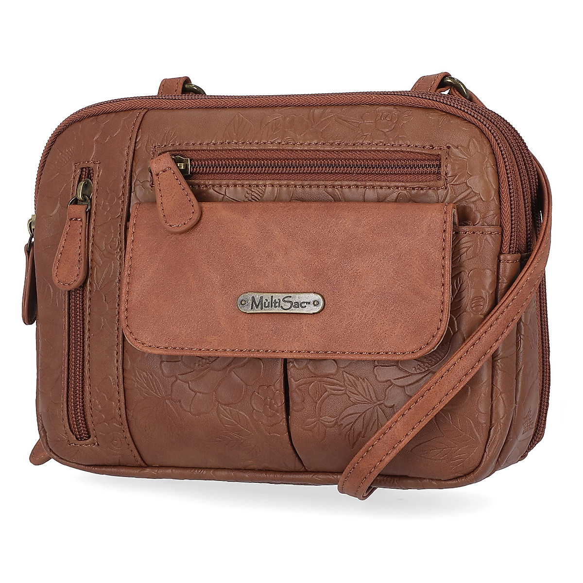 MultiSac Zippy Triple Compartment Crossbody Bag, Pecan Flowers