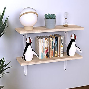 JAWU Set of 2 Pine Wood Floating Shelves - Decorative Hanging Farmhouse Rustic Shelves for Wall, Home, Kitchen, Bathroom, Bedroom - Wooden Shelf with L-Brackets, Screws, Plastic Plugs - 17x5.5x0.6