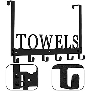 Over The Door Hooks, Towel Holder for Bathroom, Mount Rack Metal Bath Hanger Bedroom Kitchen Pool Beach Bathrobe Wall Hooks (6 Hooks, Black).