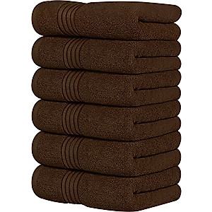 Utopia Towels 6 Piece Luxury Hand Towels Set, (16 x 28 inches) 100% Ring Spun Cotton, Lightweight and Highly Absorbent 600GSM Towels for Bathroom, Travel, Camp, Hotel, and Spa (Dark Brown)