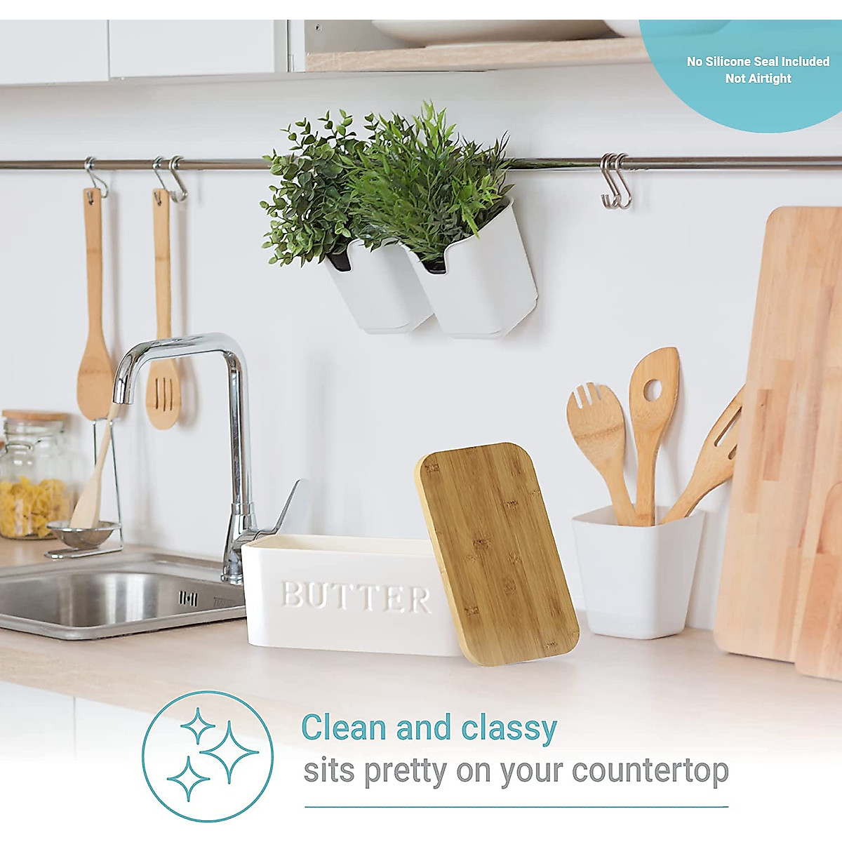 Large Butter Dish with Lid for Countertop, Ceramic Butter Dishes with Lid, White Butter Keeper with a Loose Lid [No Silicone Seal], Butter Container for Refrigerator