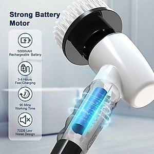 Bomves Electric Spin Scrubber, Cordless Cleaning Brush Tub Tile Scrubber for Home, 8 Replaceable Brush Heads, 90Mins Work Time 3 Adjustable Handle 2 Speeds for Bathroom Shower Bathtub Glass Car