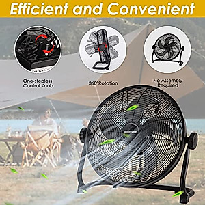 Rechargeable Cordless Floor Fan,16-Inch,Cordless Outdoor Fan, Industrial Fan,Air Circulating Fan ith 360-Degree Tilt,High Velocity Electric Industrial and Home Floor Fan for Camp, Commercial,Office …