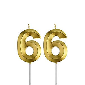Gold 66 Birthday Candles,Gold Number 66th Cake Topper for Birthday Decorations Party Decoration