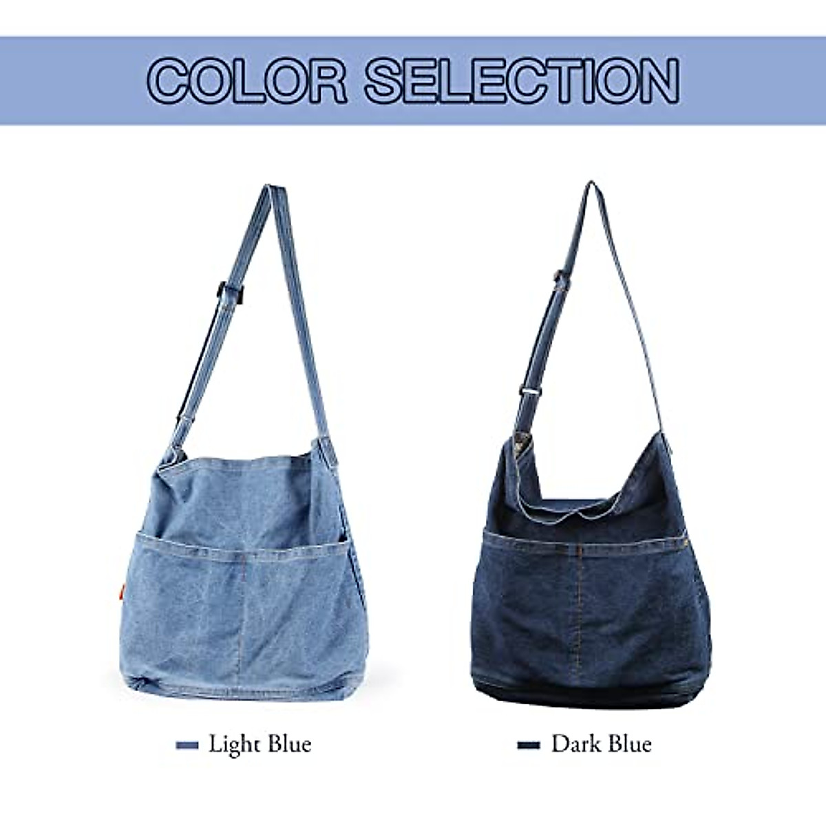 Oweisong Women Denim Tote Bags for School Canvas Hobo Shoulder Handbag Causal Jean Crossbody Bags Retro Large Capacity Purse