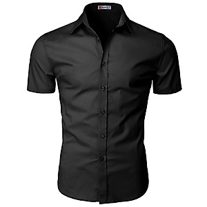 H2H Mens Slim Fit Short Sleeve Dress Shirtsby BLACK US XL/Asia 2XL (KMTSTS0132)