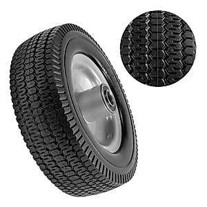 LTNICER 10" Solid PU Tires and Wheels,2-Pack Tires 4.10/3.50-4 Flat Free Tubeless Tire Replacement Wheels for Garden Cart, Hand Truck, Wheelbarrows- 5/8"Axle Bore Hole,2 1/4" Offset Hub