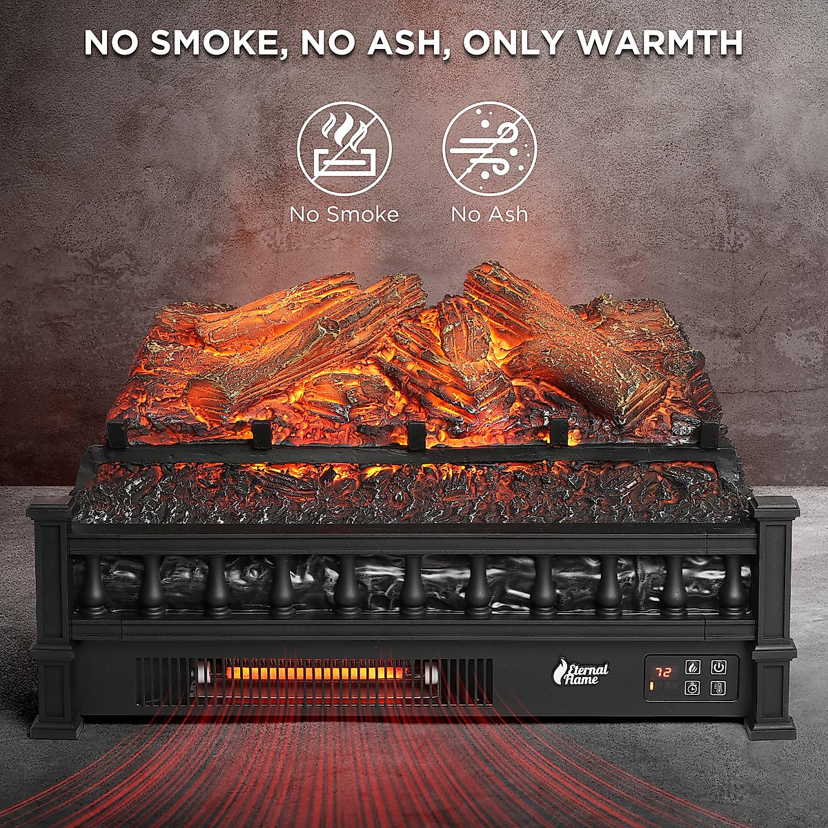 TURBRO Eternal Flame Infrared Electric Fireplace Logs, 23" Infrared Quartz, Remote Control Fireplace Insert Log Heater, Realistic Lemonwood Ember Bed, Thermostat, Timer, 1500W Black