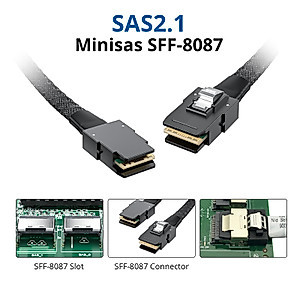 SFF-8087 to SFF-8087 6G Internal Mini SAS Cable, Compatible with PCI Express Controller or RAID, 100-Ohm, 0.5-m(1.6ft), 2 Pack
