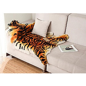 Gracefur Area Rug Tiger and Leopard Skin Printed Decor Rugs Super Soft Real Australia Sheepskin Carpet for Living Room, Bed Room, Sofa and so on 1 pelt (Tiger)
