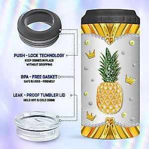 ZOXIX Pineapple Can Cooler With Lid Insulated Stainless Steel Tumbler Can Holder Travel Cup 16 Oz 4-in-1 Funny Things For Teen Girls Birthday Present Personalized Name Gifts Ideas