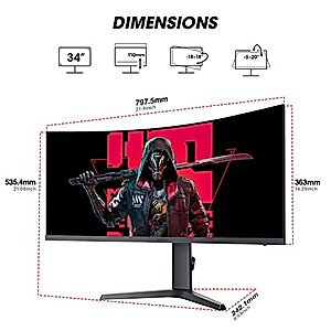 KOORUI 34-inch Ultrawide Curved WQHD 3440×1440 Gaming Monitor, 165Hz 144Hz Curved 1000R- PIP/PBP, 1ms with DisplayHDR 400, DCI-P3 90% Color Gamut, FreeSync Premium, HDMI/DisplayPort, 34E6UC
