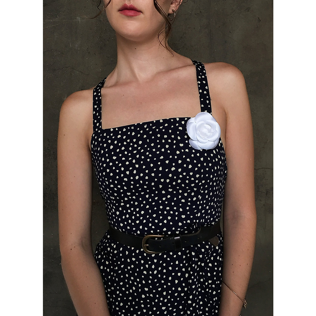 M&S Schmalberg Handmade White Camellia Brooch Pin - Elegant Silk Fabric Flower Accessory, American-Made in New York's Garment Center