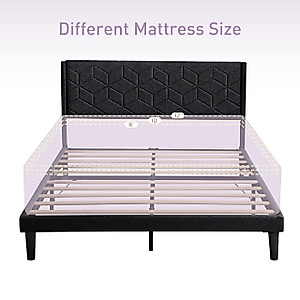 ZFAEUL Queen Size Platform Bed Frame with Fabric Upholstered Headboard and Strong Wooden Slats Support,Mattress Foundation,No Box Spring Needed,Easy Assembly, Black