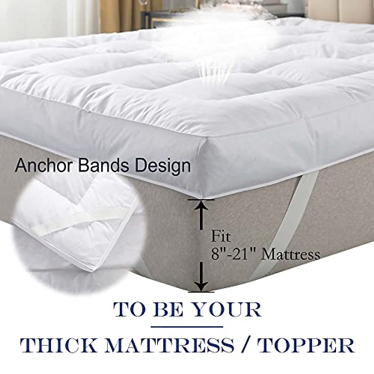 WhatsBedding 5 Inch Goose Down and Feather Bed, Luxury Extra Thick Mattress Topper King Size, Hotel Collection 1900 GSM Overfilled Pillow Top, Hand Made 1200TC Egyptian Cotton Fabric, 78x80 Inch