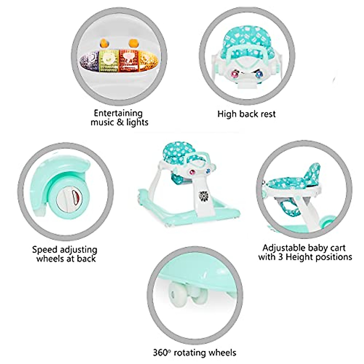 Dream On Me 2-in-1 Charlie Baby Walker, Easy Convertible Baby Walker, Walk Behind, Height Adjustable, Speed Adjusting Wheels, 360-degree Rotating Seat, Mint