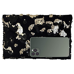 JNB Flat Sequin Envelope Clutch,Black
