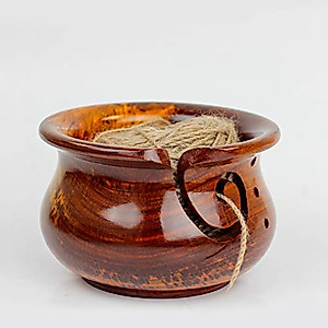 Nagina International Kitchen Pot Styled Premium Wood Crafted Portable Yarn Storage Knitting Bowl (Large, Rose Wood)