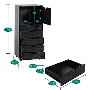 Naomi Home Carly 6-Drawer Office Storage File Cabinet on Wheels, Mobile Under Desk Filing Drawer Unit, Craft Storage Organization for Home, Office – Distressed Black
