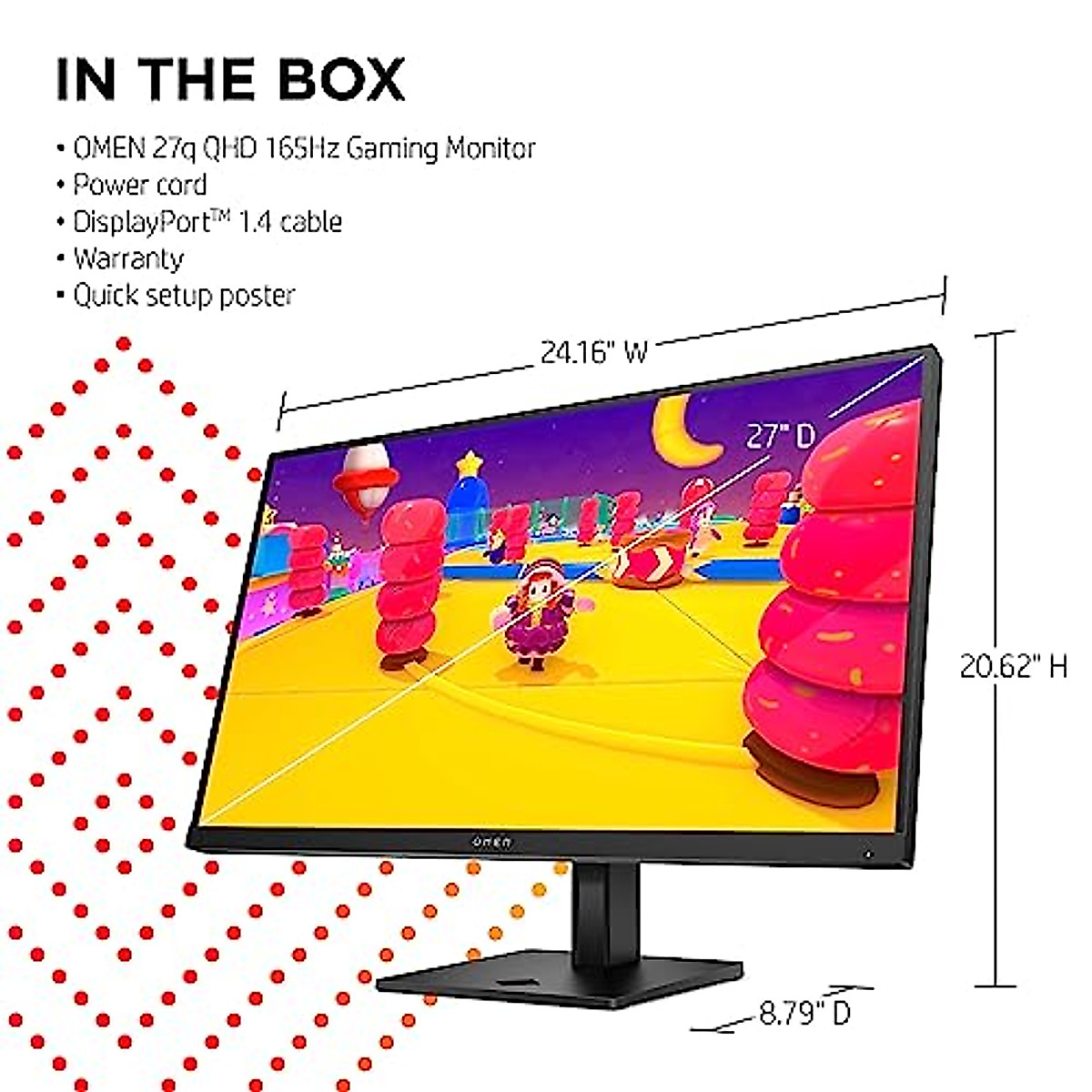 HP OMEN 27q QHD 165Hz Gaming Monitor, QHD Display (2560 x 1440), IPS Panel, 99% sRGB, 95% DCI-P3, 16:9, AMD FreeSync Premium Technology, 27q (2023),Black