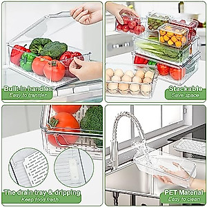 8 Pack Fridge Organizer with Egg Holder, Stackable Refrigerator Organizer Bins with Lids, Fruit Storage Containers for Fridge, BPA-Free Fridge Organizers and Storage Clear for Fruits, Vegetable, Food
