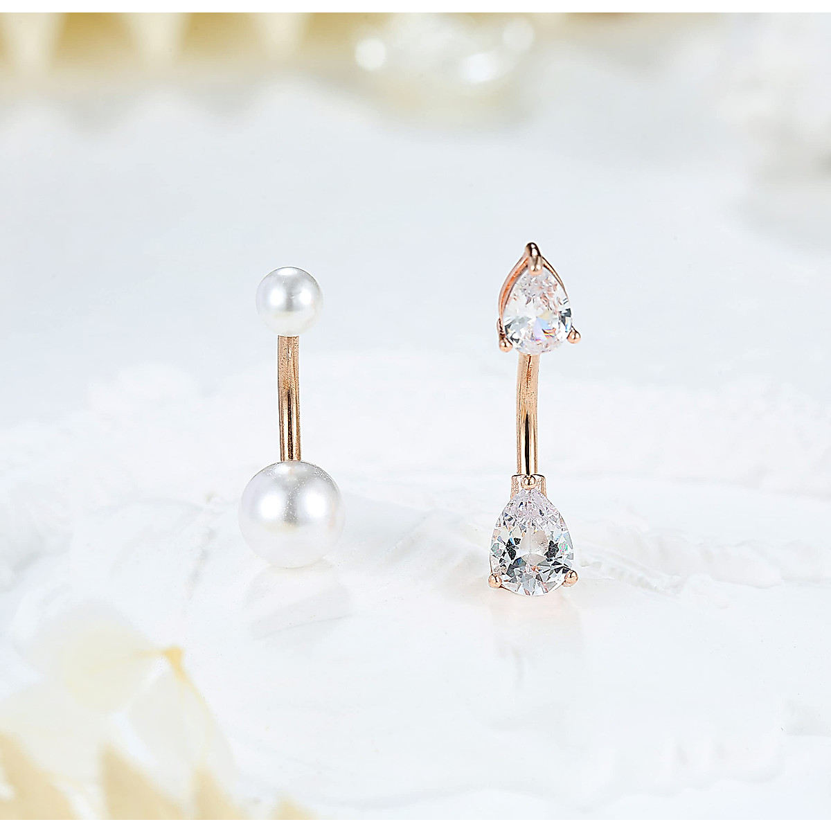 Tomovely 14G Belly Button Ring Cute Belly Button Rings Surgical Stainless Steel Belly Rings for Women Navel Rings Piercing Jewelry Belly Button Piercing Jewelry Rose gold