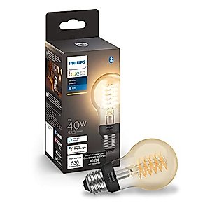 Philips Hue White Dimmable Filament A19 Smart Edison Vintage LED Bulb, Bluetooth & Hub Compatible (Hue Hub Optional), Voice Activated with Alexa