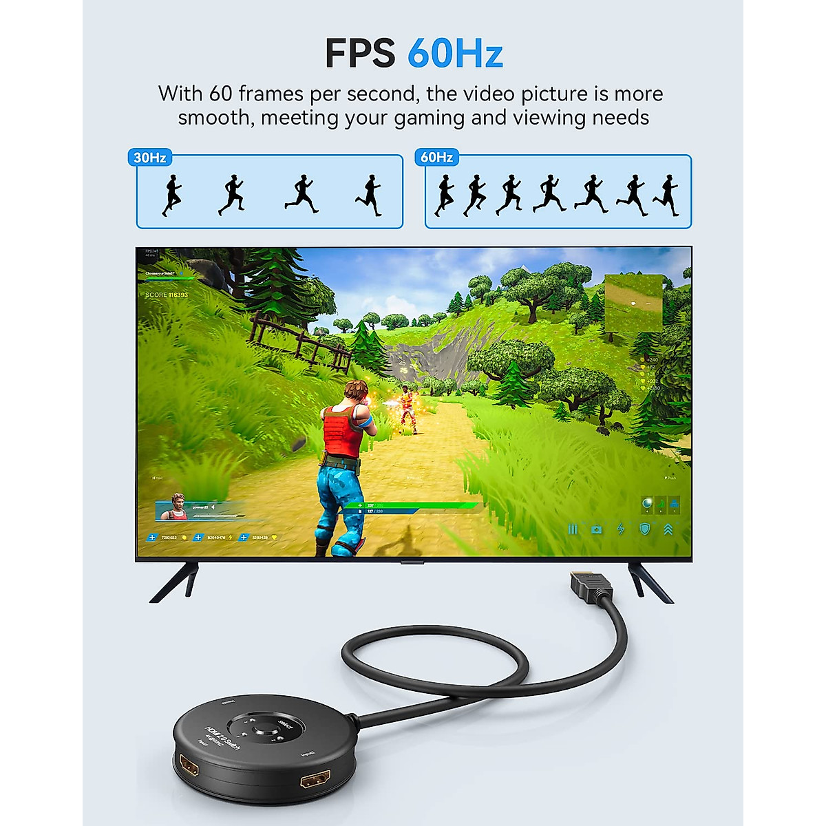 HDMI Switch 4K 60Hz, 3 in 1 Out HDMI Splitter for HDTV/Xbox/PS5/Fire Stick/DVD Player/PS4/PS3 4K 1080P 3D, Meofia HDMI Hub 3 Port HDMI Switch Box, HDMI 2.0 Switcher Multi HDMI Adapter