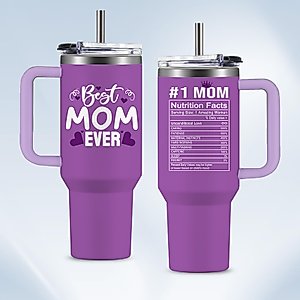 Best Mom Ever Cups 40Oz with Handle, Mom Birthday Gifts, Best Mom Ever Gifts, Gifts for Mom from Daughter Son, Best Mom Coffee Travel Mug, Christmas Mothers Day Drinking Cup for Mom, Mama, New Mom