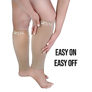 Zeta Wear Plus Size Leg Sleeve Support Socks - The Wide Calf Compression Sleeve Women Love for Its Amazing Fit, Cotton-Rich Comfort, Graduated Compression & Soothing Relief, 1 Pair, Size 2XL, Nude