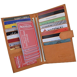 Genuine Leather Bifold Credit Card Holder Secretary Wallet with Snap Closure (Tan)