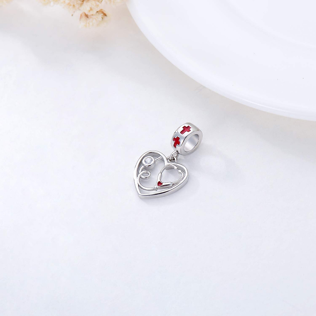 LEECCI Nurse Charm for Bracelet 925 Sterling Silver Stethoscope Charm Nursing Themed Charm Medical Jewelry for Doctor Nurse Medical Student RN Nurse Gifts for Women (Heart Stethoscope)