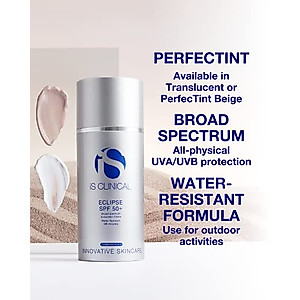 iS CLINICAL Eclipse SPF 50+ Sunscreen, Zinc Oxide tinted beige sunscreen, ultra sheer non-greasy matte finish sun cream for face