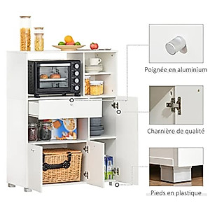 SEASD Kitchen Sideboard Buffet Auxiliary Microwave Oven with 2 Door cabinets 1 Drawer and Storage Shelf 90x40x120 cm White