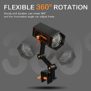 Clioran Reptile Heat UV Lamp, UVA UVB Turtle Basking Spot Light with Screw Clip, Adjustable 360° Rotatable Arms, Dimmable Habitat Heating Gecko Lamp, 25w Bulb for Bearded Dragon Tortoise Lizard Snake