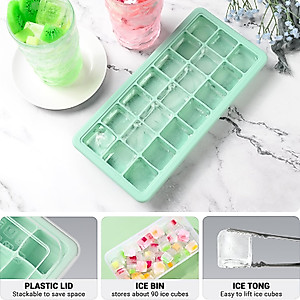 Ice Cube Tray with Lid and Bin: Stackable Covered Ice Cube Maker for Freezer - 2Pack Flexible Easy Release Ice Trays Making 1.25inch Ice Cubes - Removable Lidded Ice Cube Freezing Tray