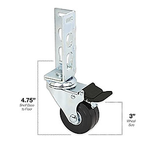 Tool Guy Republic 4pc - Storage Rack Caster Wheels (Adapts to Boltless Self Locking Shelving Racks) (3" (1500 Max Total Capacity))