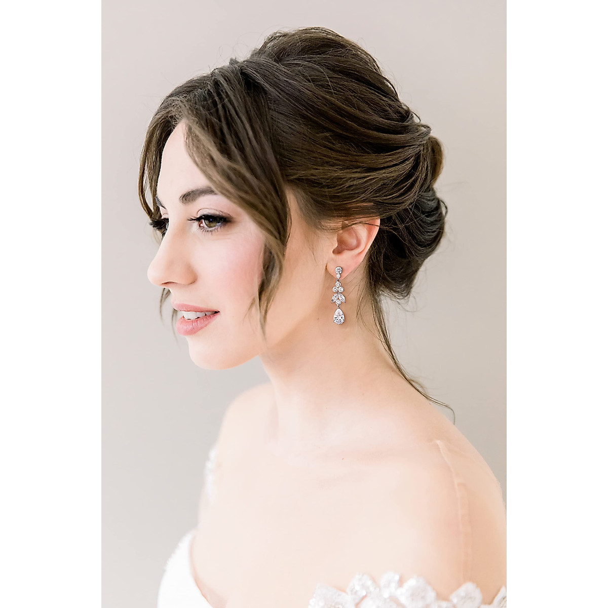 SWEETV Teardrop Wedding Bridal Earrings for Brides, Bridesmaids, Silver Crystal Cubic Zirconia Dangle Drop Earrings for Women Prom Gifts