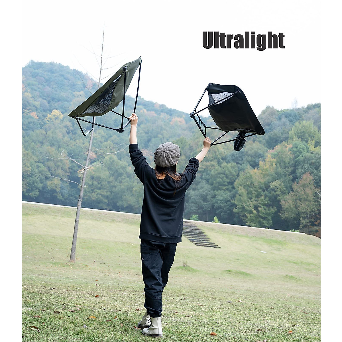 iClimb Low Ultralight Compact Camping Folding Chair with Side Pocket and Carry Bag (Green)