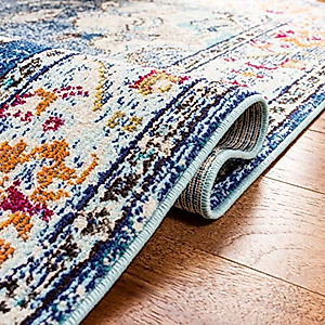 SAFAVIEH Monaco Collection Area Rug - 6'7" Round, Navy & Light Blue, Boho Chic Medallion Distressed Design, Non-Shedding & Easy Care, Ideal for High Traffic Areas in Living Room, Bedroom (MNC243N)