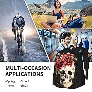 FREE LION Kids Skull Backpack for Boys Girls Gothic Skull and Red Rose Bookbags Elementary Middle High School Bag Large Capacity 17 inch Big Student Backpack for School & Travel