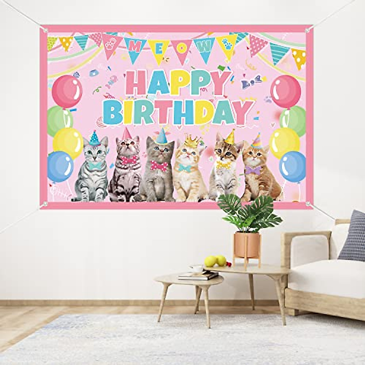 Cat Party Decoration Supplies - Cat Happy Birthday Backdrop Kitten Photography Background Cat Party Photo Backdrop for Pets, Cat Lover, Kids Cat Theme Birthday Party