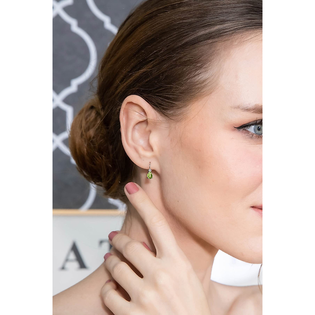 Peridot Earrings for Women Teardrop Green Gemstone and Round CZ Sterling Silver Leverback Earring Fashion Bridesmaids Summer Trendy